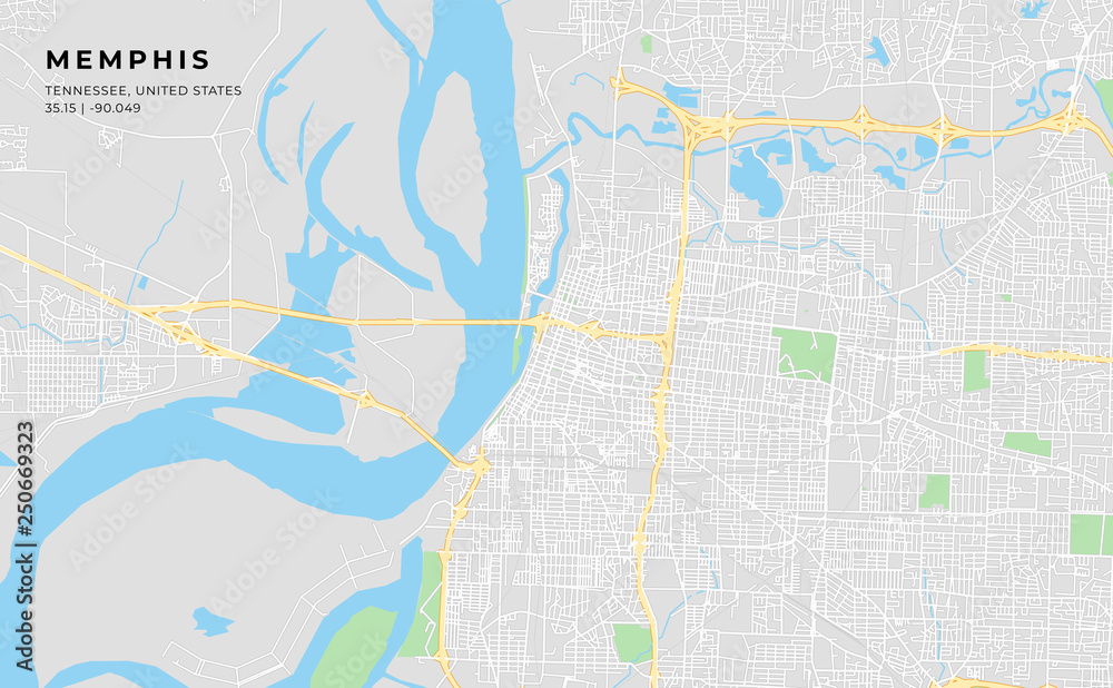 Printable street map of Memphis, Tennessee Stock Vector | Adobe Stock