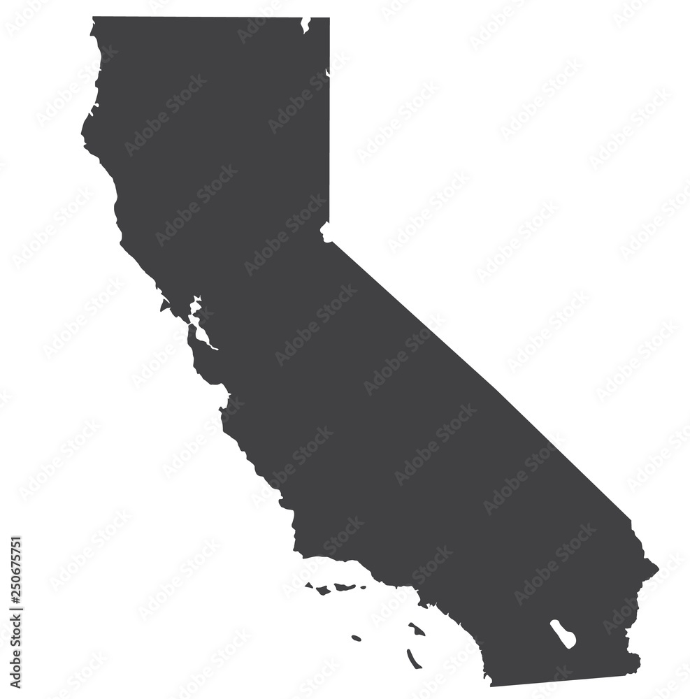 Vector California Map silhouette. Isolated vector Illustration. Black ...