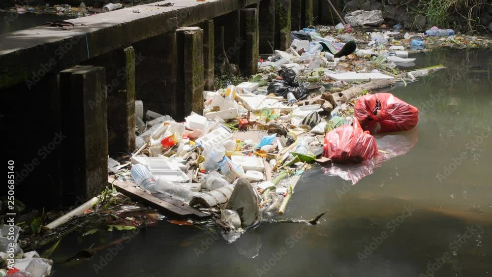 Plastic Waste Rubbish Floating in Forest River Water. Huge Dump in ...