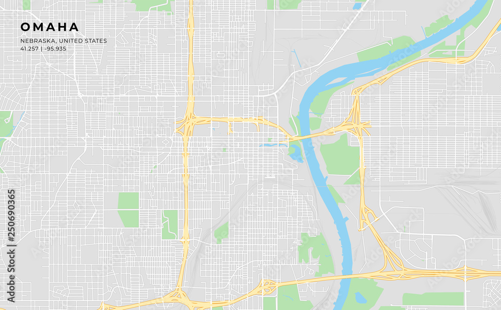 Printable street map of Omaha, Nebraska Stock Vector | Adobe Stock