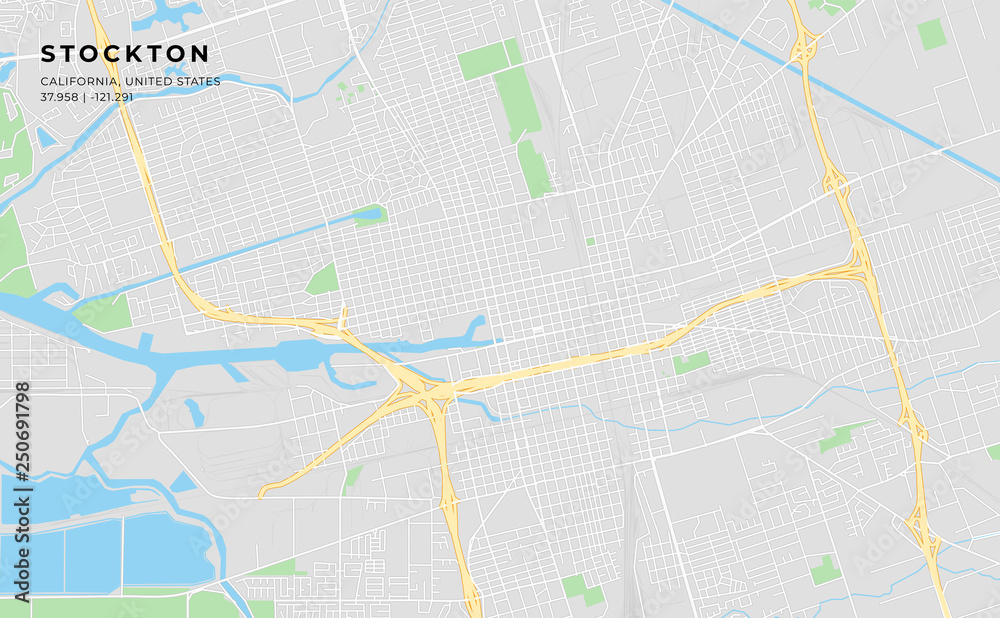 Printable street map of Stockton, California Stock Vector | Adobe Stock