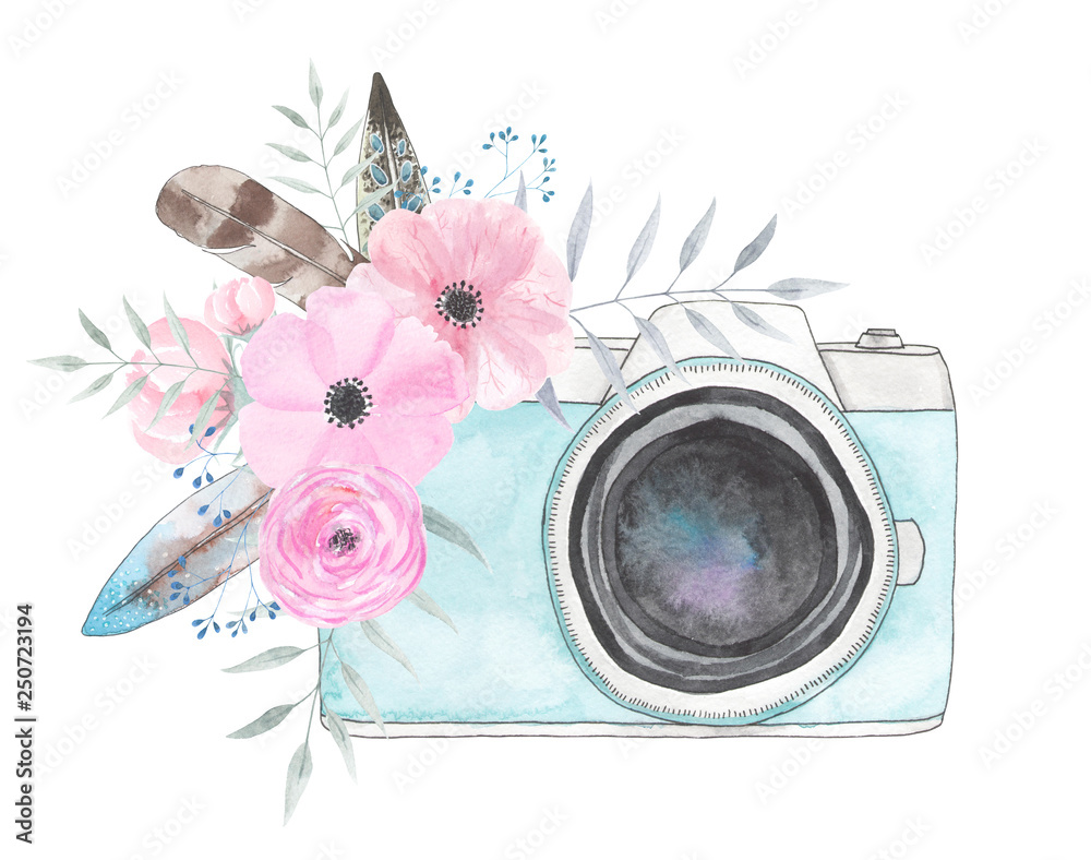 Watercolor camera flower 19 Stock Illustration | Adobe Stock