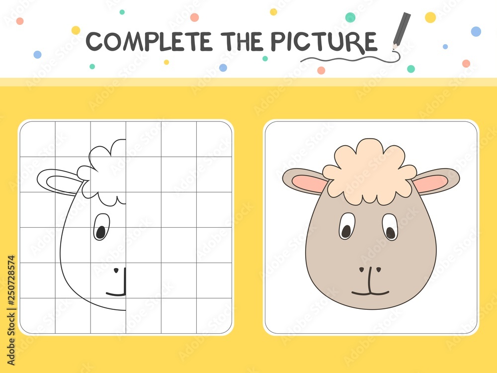 Complete the picture of a sheep. Copy the picture. Coloring book ...