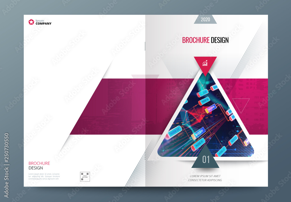 Pink, Yellow and Blue Business Report Cover Layout with Triangles Stock ...