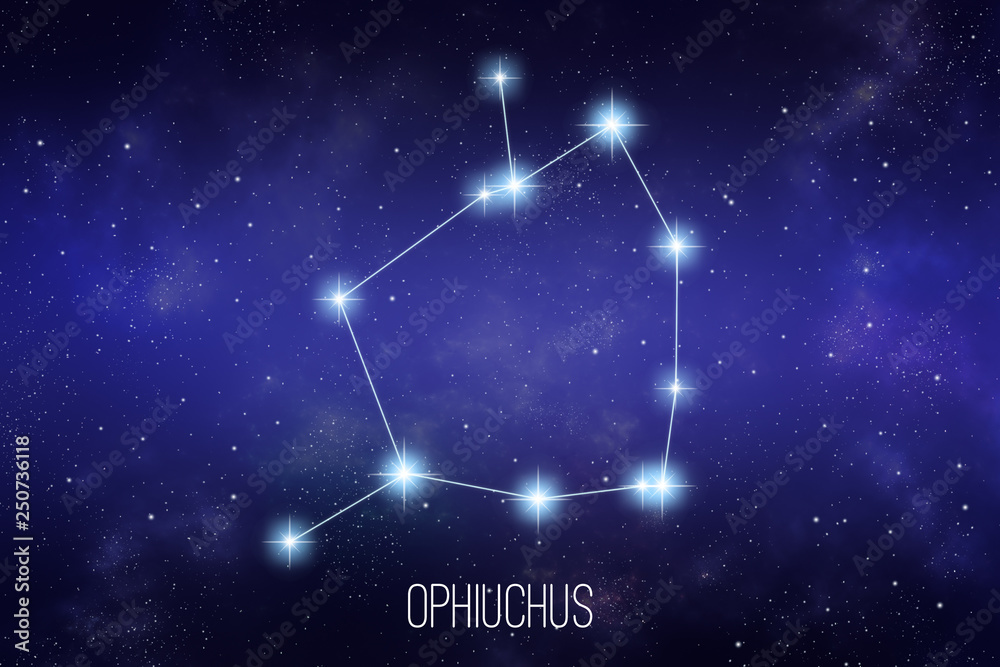 Ophiuchus zodiac constellation on a starry space background with ...