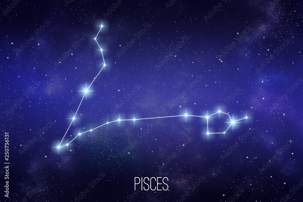 ภาพประกอบสต็อก Pisces zodiac constellation on a starry space background ...