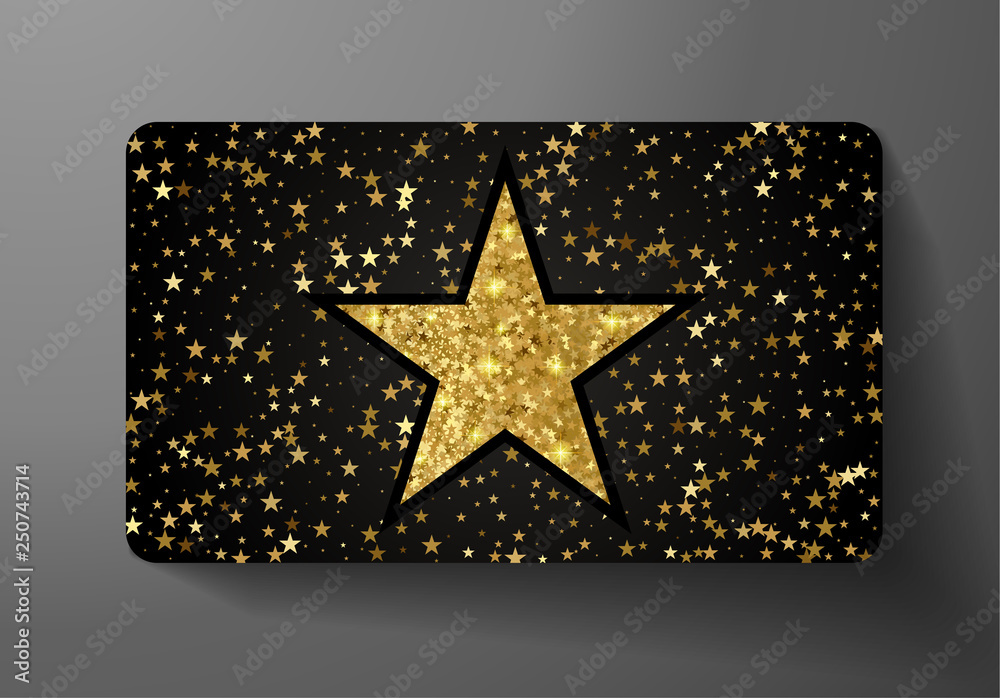Gift card (VIP). Holiday award with big golden star shape and gold ...