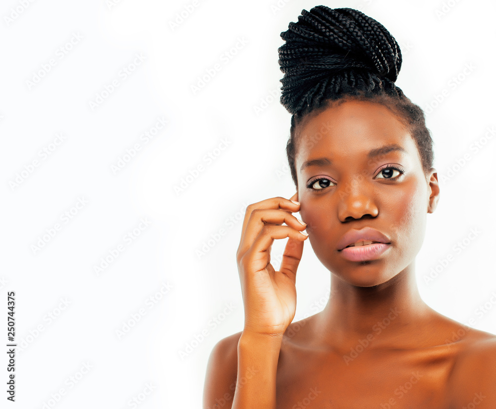 Young Pretty African American Woman Naked Taking Care Of Her Skin