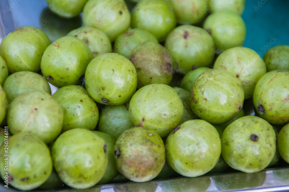 Indian gooseberry (Phyllanthus emblica), also known as emblic, emblic ...