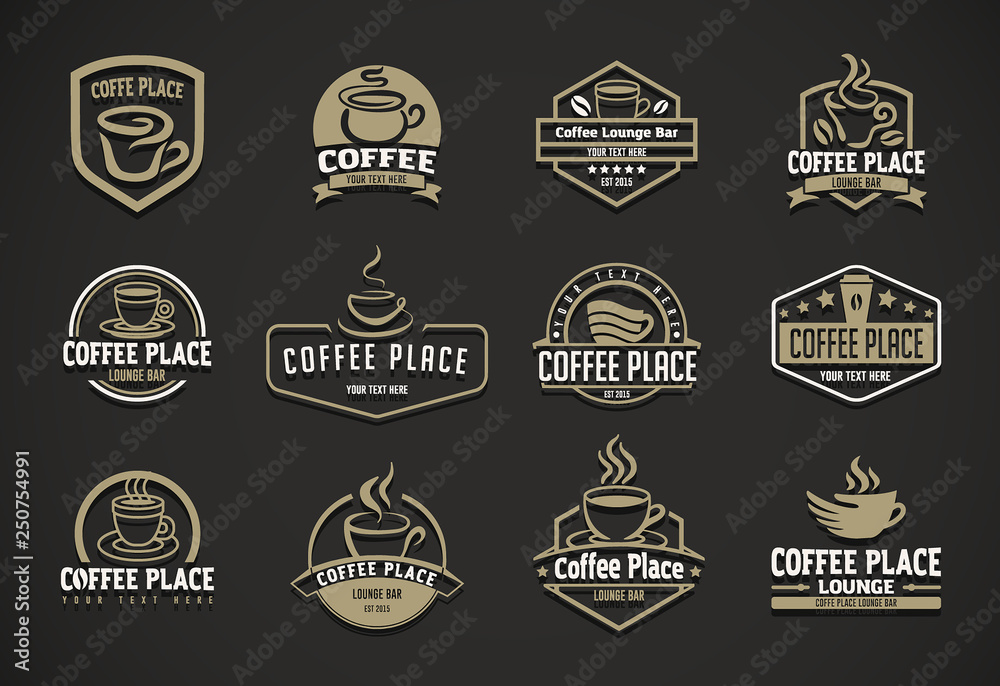 Vector illustration concept of coffee logo. Brown on black background ...
