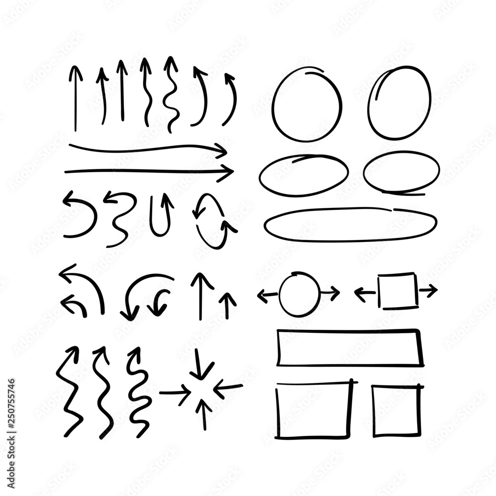 Hand drawn arrows, circles and design elements. Infographics doodles ...