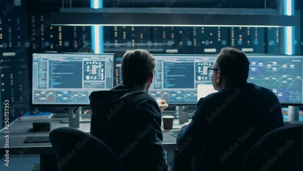 Two Professional IT Programers Discussing Blockchain Data Network ...