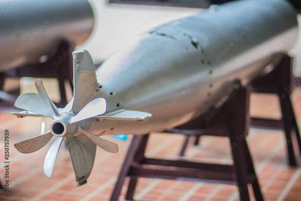Old torpedo from a warship. Torpedo is a self-propelled weapon with an ...