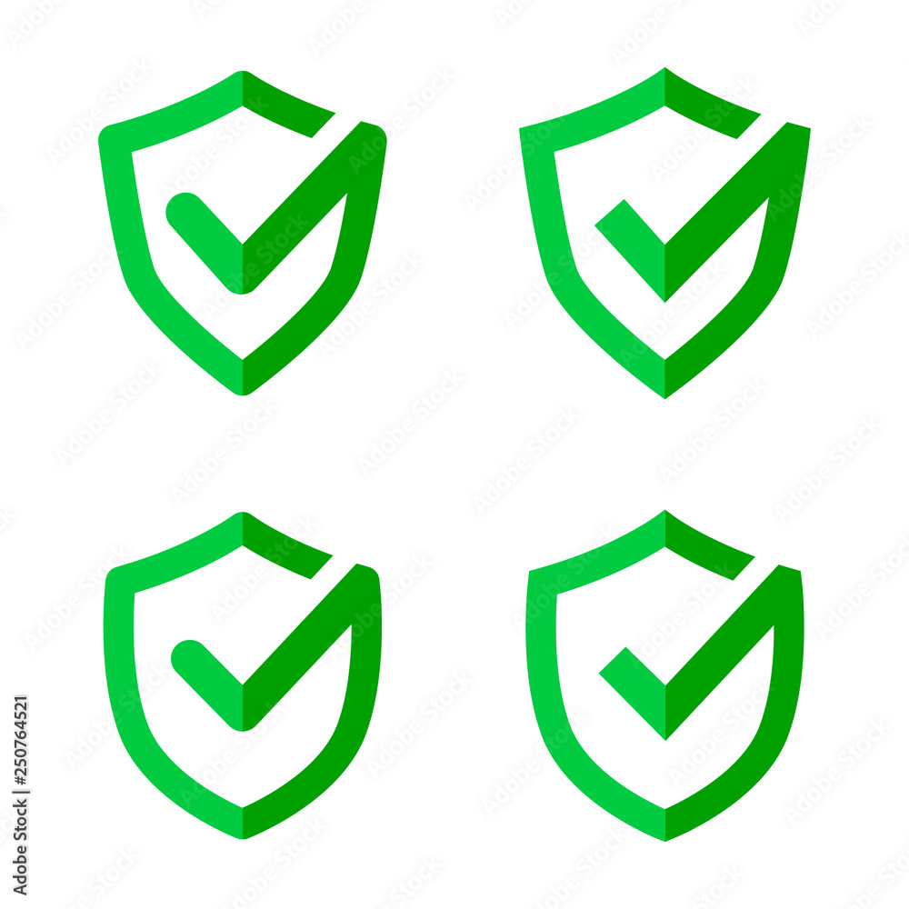 green check mark protection shield icon vector isolated on white ...