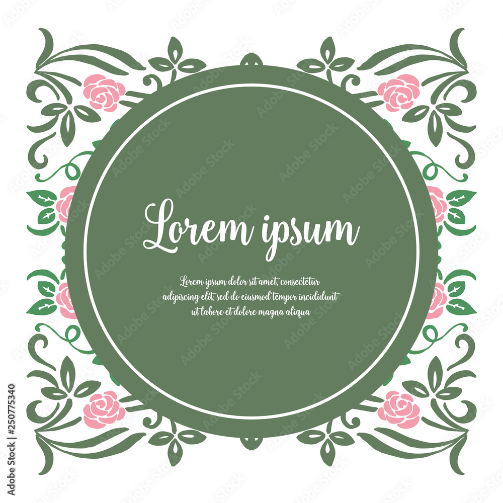 Vector illustration pink flower frame with greeting card lorem ipsum hand drawn Stock Vector ...