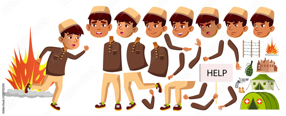 Arab, Muslim Boy Schoolboy Kid Vector. Animation Creation Set. For ...