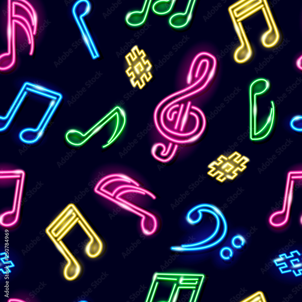 Neon Music Notes Backgrounds