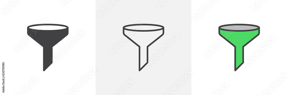 Funnel icon. Line, glyph and filled outline colorful version, funnel ...