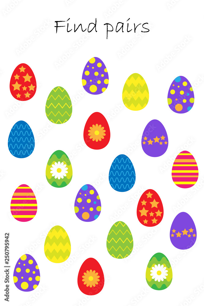 Find pairs of identical pictures, fun education game with easter eggs ...