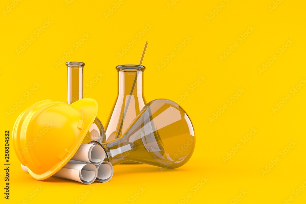 Chemistry flasks with blueprints Stock Illustration | Adobe Stock
