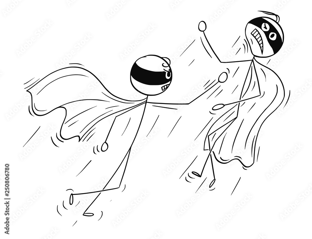 Cartoon stick figure drawing conceptual illustration of two masker ...