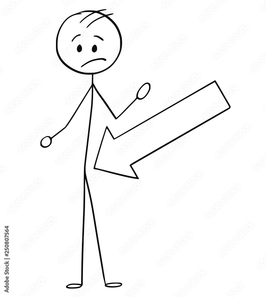Cartoon stick figure drawing conceptual illustration of big arrow ...
