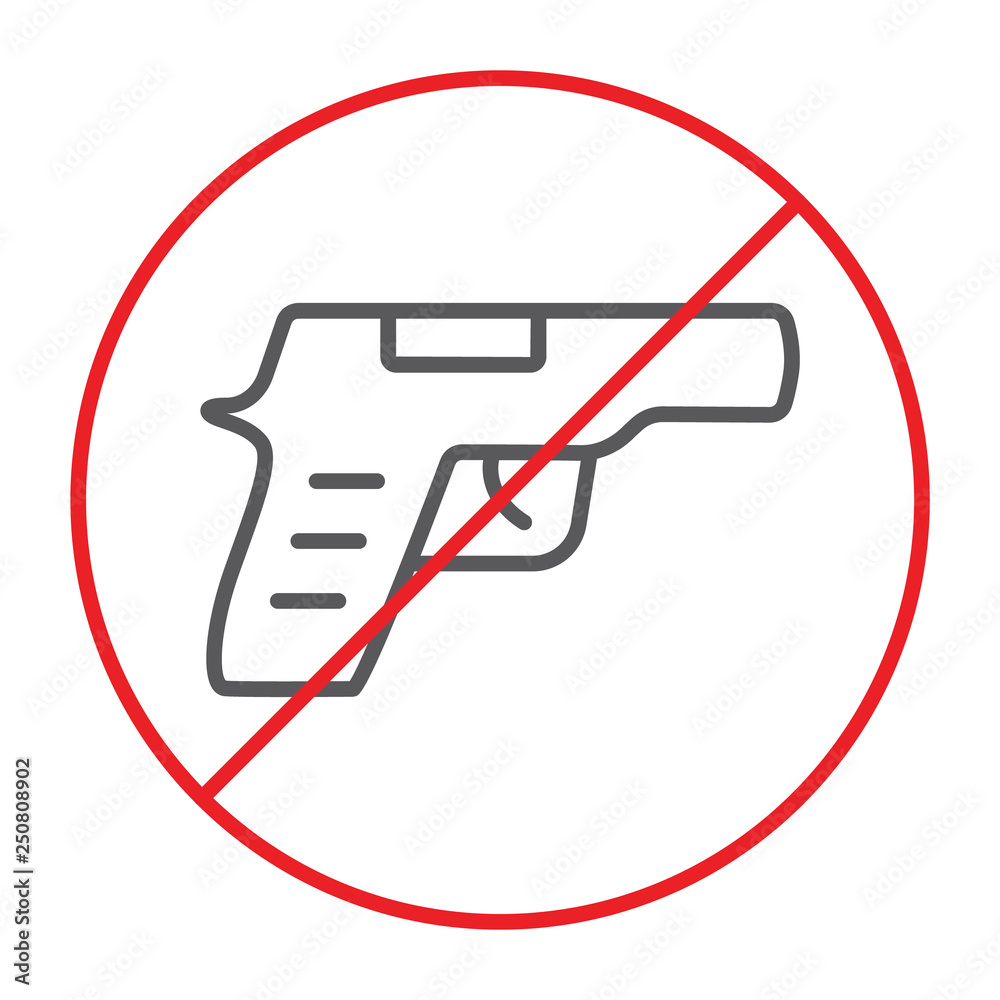 No gun thin line icon, prohibited and restriction, no weapon sign ...