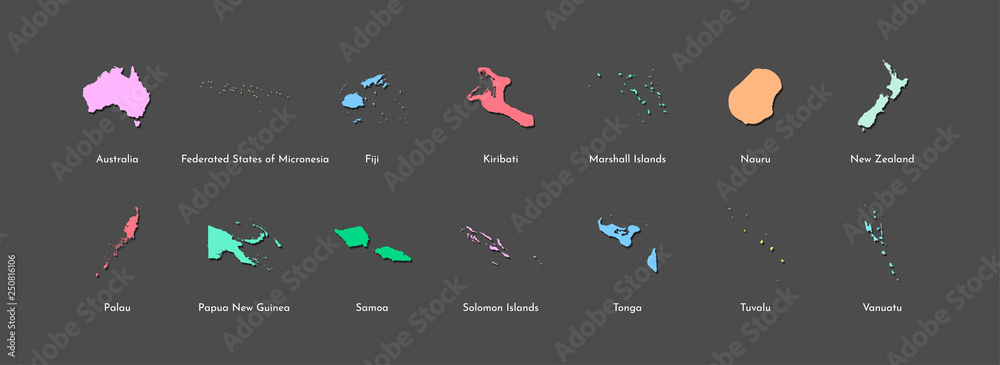 Vector illustration set with simplified maps of all Oceania states ...