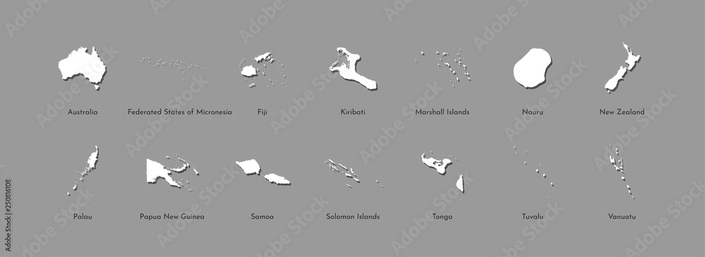 Vector illustration set with simplified maps of all Oceania states ...