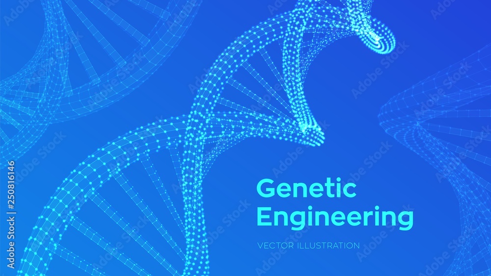 DNA sequence. Wireframe DNA molecules structure mesh. DNA code editable ...