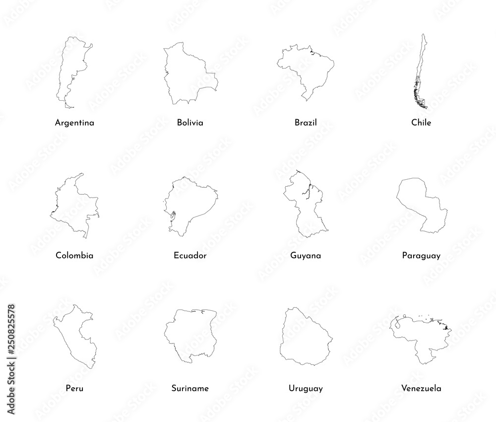 Vector illustration set with simplified maps of all South America ...