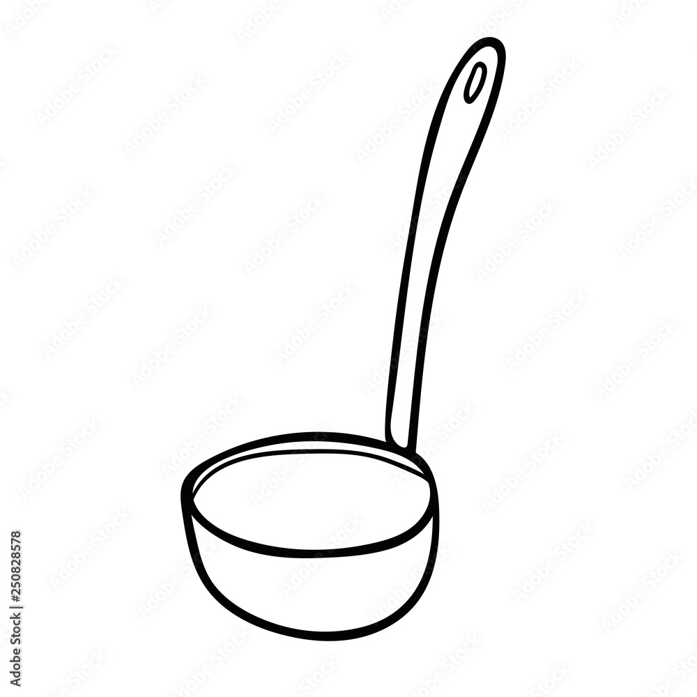 Cartoon doodle linear ladle isolated on white background. Vector ...