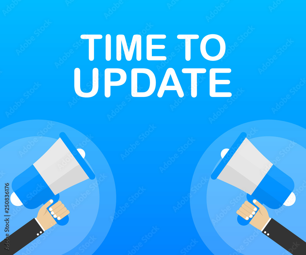 System software update or upgrade. Banner new update. Megaphone with ...