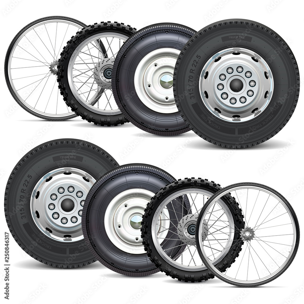 Vector Vehicle Wheels Double Set Stock Vector | Adobe Stock