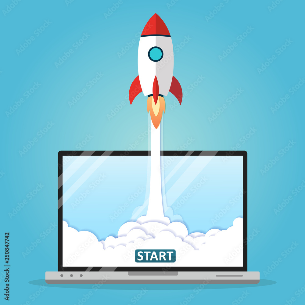 Vector illustration concept rocket launch. can be used for landing ...