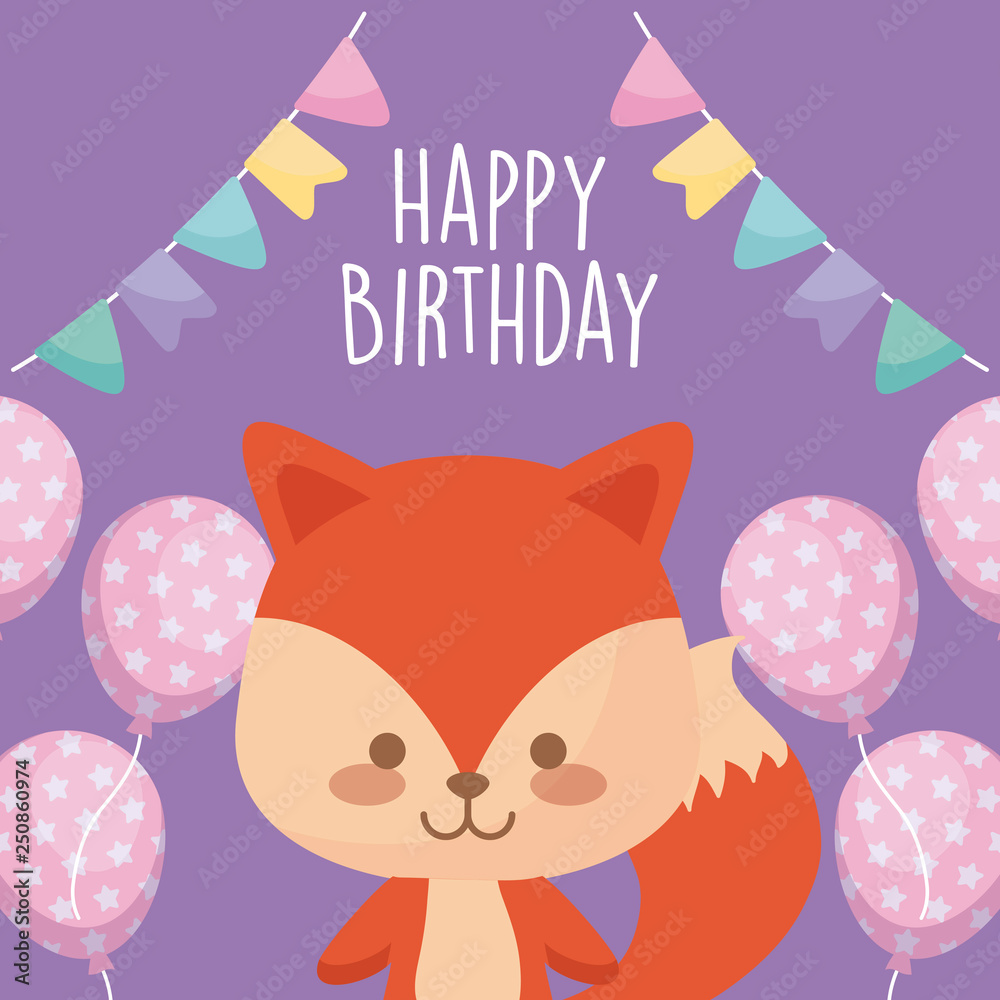 happy birthday card with cute fox Stock Vector | Adobe Stock