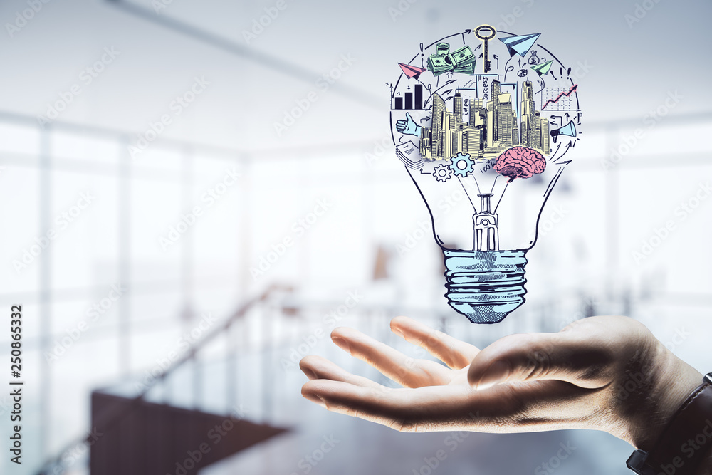Hand drawing business idea concept on office background. Stock Photo ...