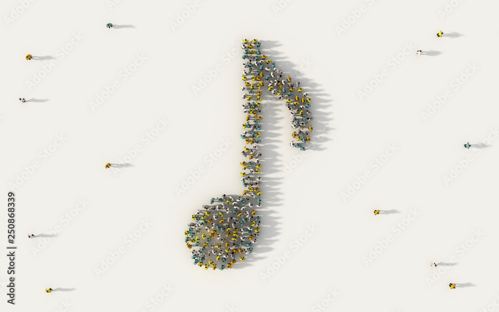 Large group of people forming musical note symbol in social media and ...