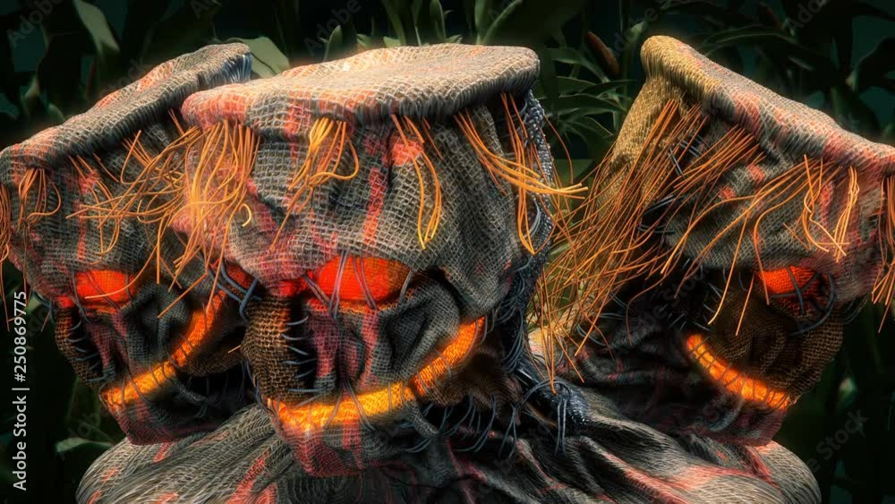 Scarecrow VJ Loop - scary scarecrow with spirit glow shaking its head ...