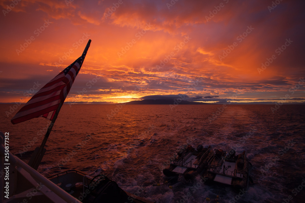 American Flag Sunset Ocean