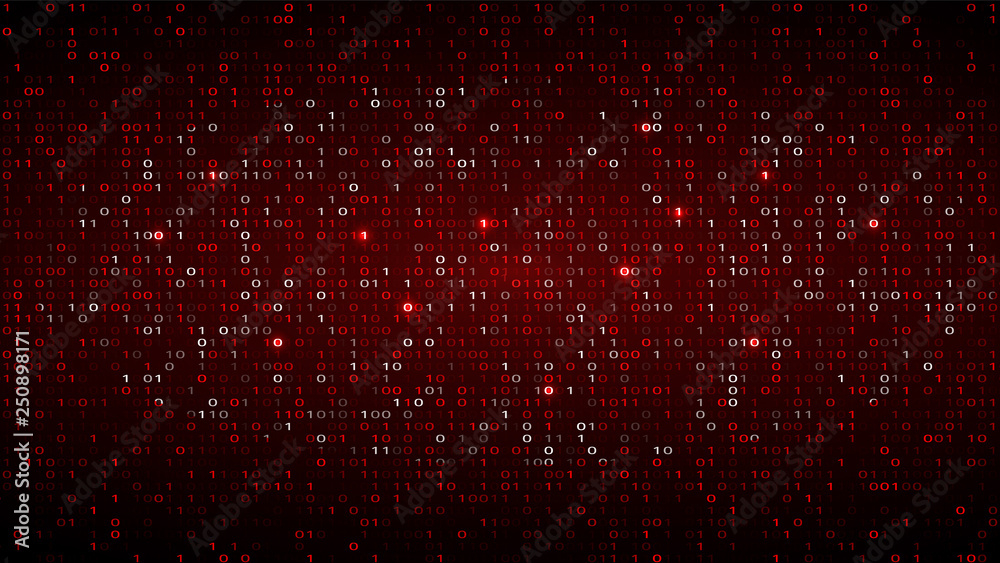 Tech Binary Code Dark Red Background. Cyber Attack เวกเตอร์สต็อก | Adobe Stock