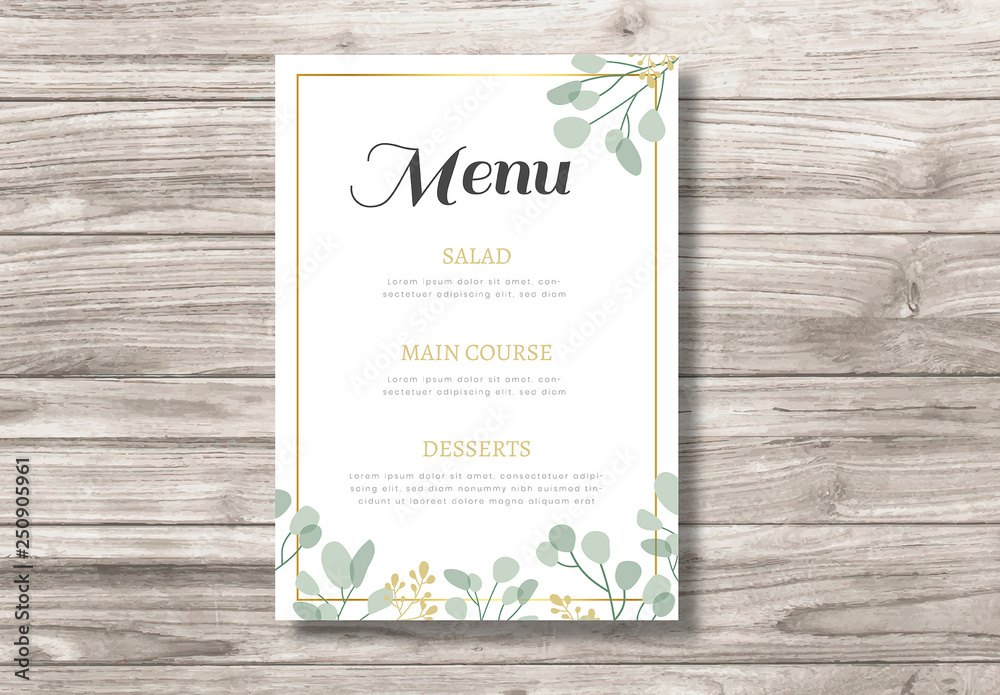 Menu Layout with Leaf Illustration Stock Template | Adobe Stock