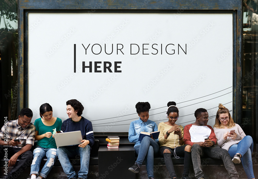 Group of Students in Front of Framed Print Mockup Stock Template ...