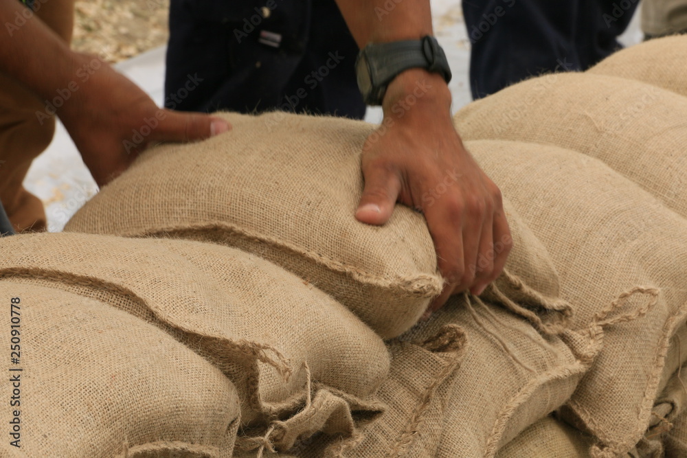 Building a Sandbag Wall Stock Photo | Adobe Stock