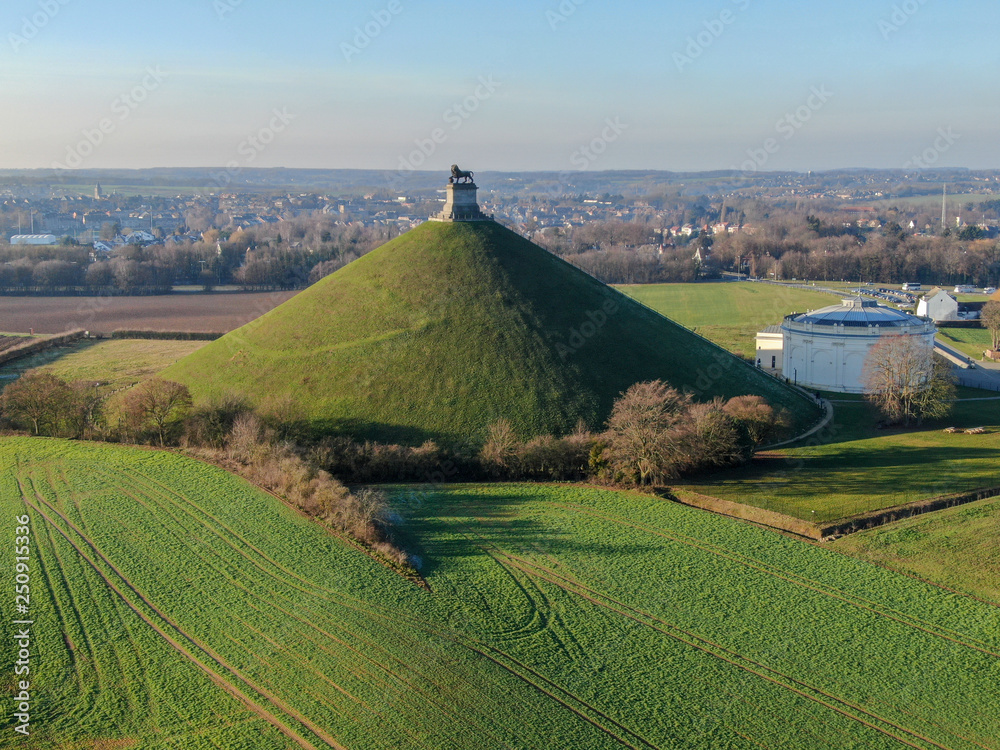 Photo & Art Print Aerial view of The Lion's Mound with farm land around ...