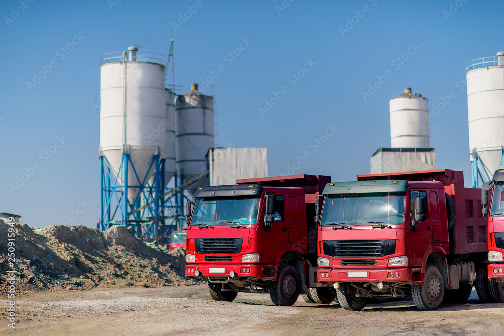 Loading of cement in the dump truck. Industry. Cement plant. Cement ...