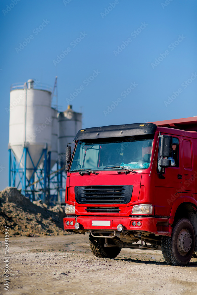 Loading of cement in the dump truck. Industry. Cement plant. Cement ...