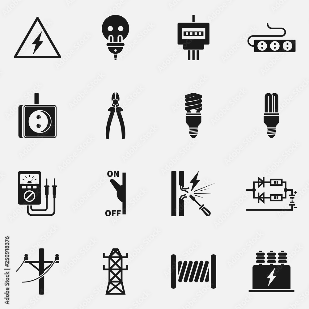 Set of electricity flat vector icon. Stock Vector | Adobe Stock