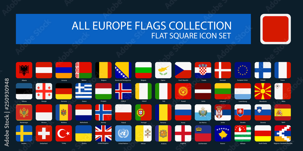 Flags of Europe - Full Vector Pack - Isolated on black Stock Vector ...