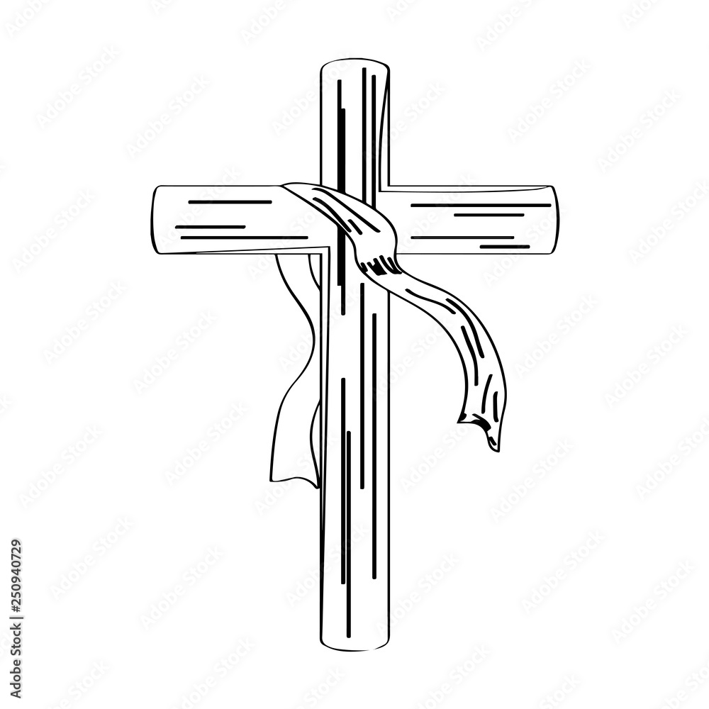 Outline of a cross with a cloth. Holy week. Vector illustration design ...